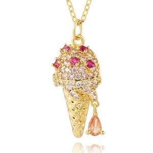 Jewelry | Ice Cream Cone Pendant New Necklace Crystal Rhinestone Gold ...